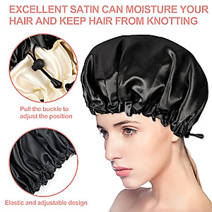 CHORHA Satin Sleep Cap,Double-Sided Adjustable Sleep Bonnet,Bonnet Cap for Sleep (Black)