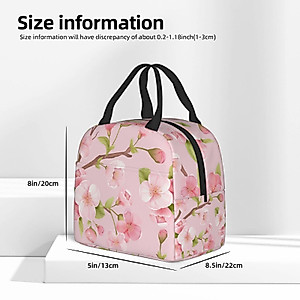 AuHomea Pink Sakura Blossom Lunch Bag For Women Men Insulated Lunch Box For Adult Reusable Lunch Bags With Pocket Zippers For Work, Picnic, School Or Travel
