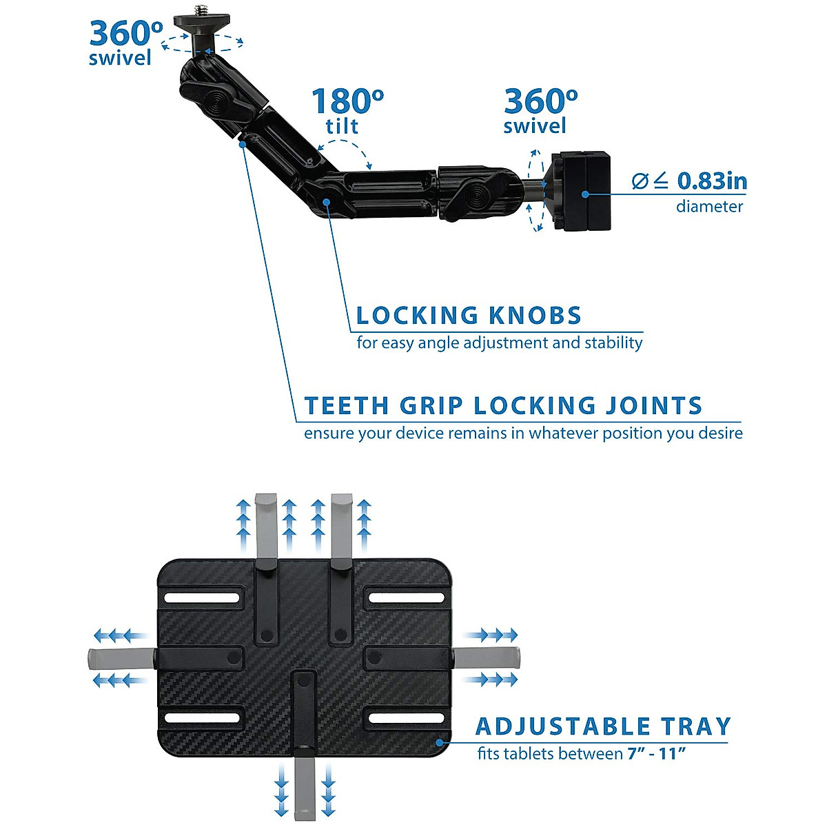 Mount-It! Premium Car Headrest Tablet Holder with Adjustable Arm | Heavy Duty Aluminum Car Tablet Mount for iPad 7, Galaxy Tab, Fire Tablets (MI-7310)