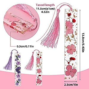 cobee Resin Dried Flower Bookmark, 2 Pieces Transparent Pressed Flower Bookmark Handmade Floral Page Marker with Tassel Cute Bookmark for Women Kids Book Lovers Gift