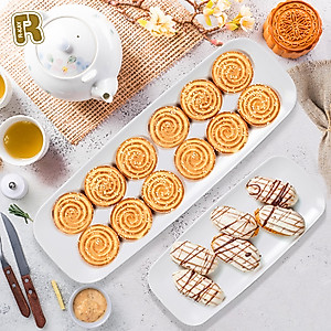 R-kay 4 Pack Plastic Serving Trays for Party - White Serving Tray 17 by 6.5 in - Heavy Duty Dessert Trays for Food - Rectangular Party Serving Trays - Premium Party Trays - White Platters