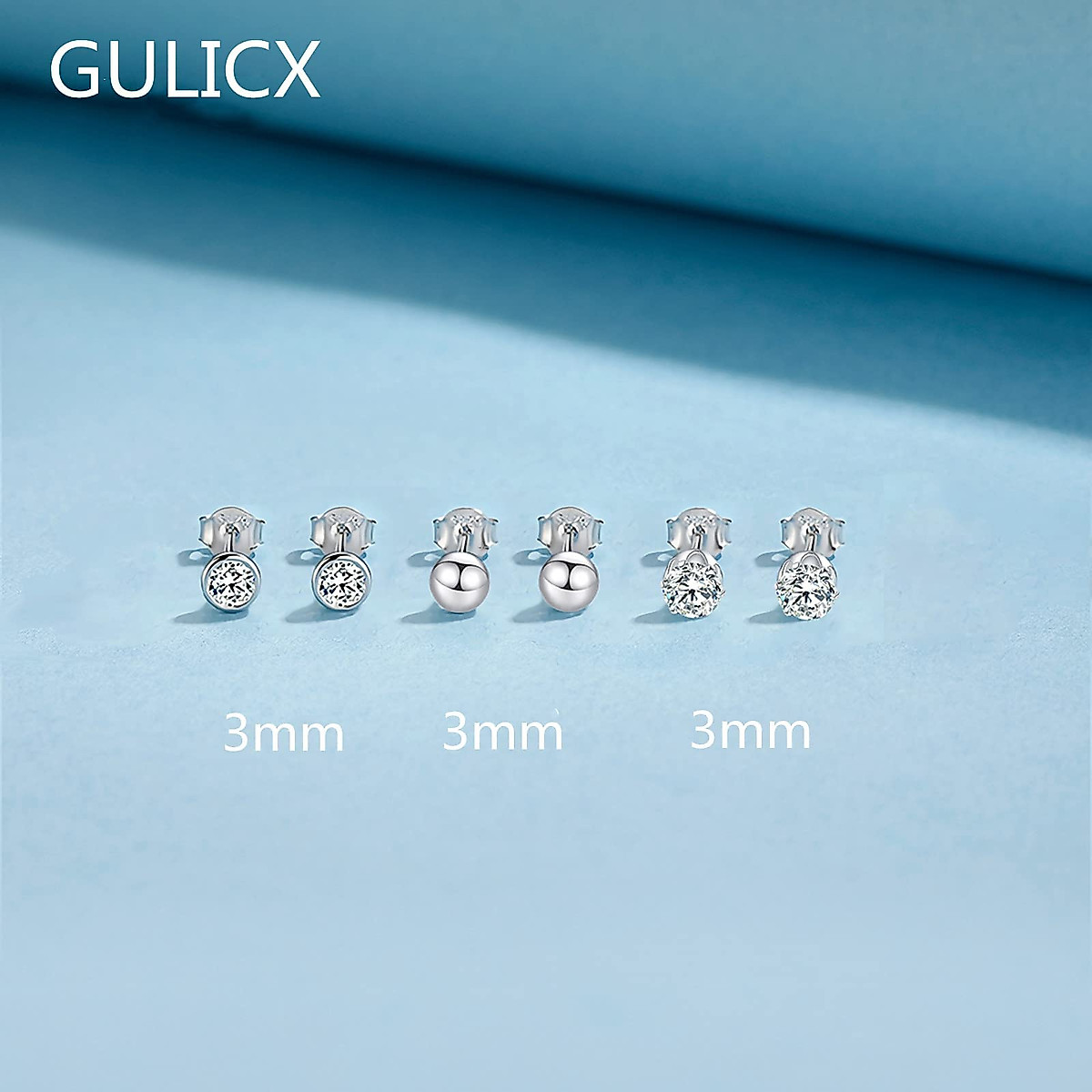 Sterling Silver Stud Earrings for Women, Silver Stud Earrings & Silver Hoop Earrings Set, Small Cartilage Sleepers Studs Hoops Earrings with Cubic Zirconia, Silver Earrings (3mm*3 + 12mm*1)