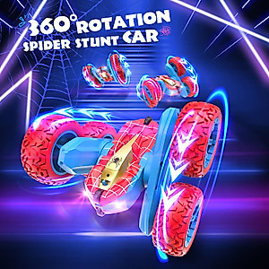 MOBI ONE RC Car for Boys Ages 3 4 5 6 7 8 9 10 Spider Remote Control Car 360° Flip 4WD Fast Stunt RC Car with Headligh Toys Car for Kids Ages 3 and up Birthday Xmas Gift
