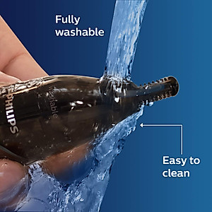 Philips Nose Trimmer Nt3650/16, Nose, Ear & Eyebrow Trimmer with Protective Guard System, Fully Washable, Including AA Battery, 2 Eyebrow Combs, Pouch (Gray)