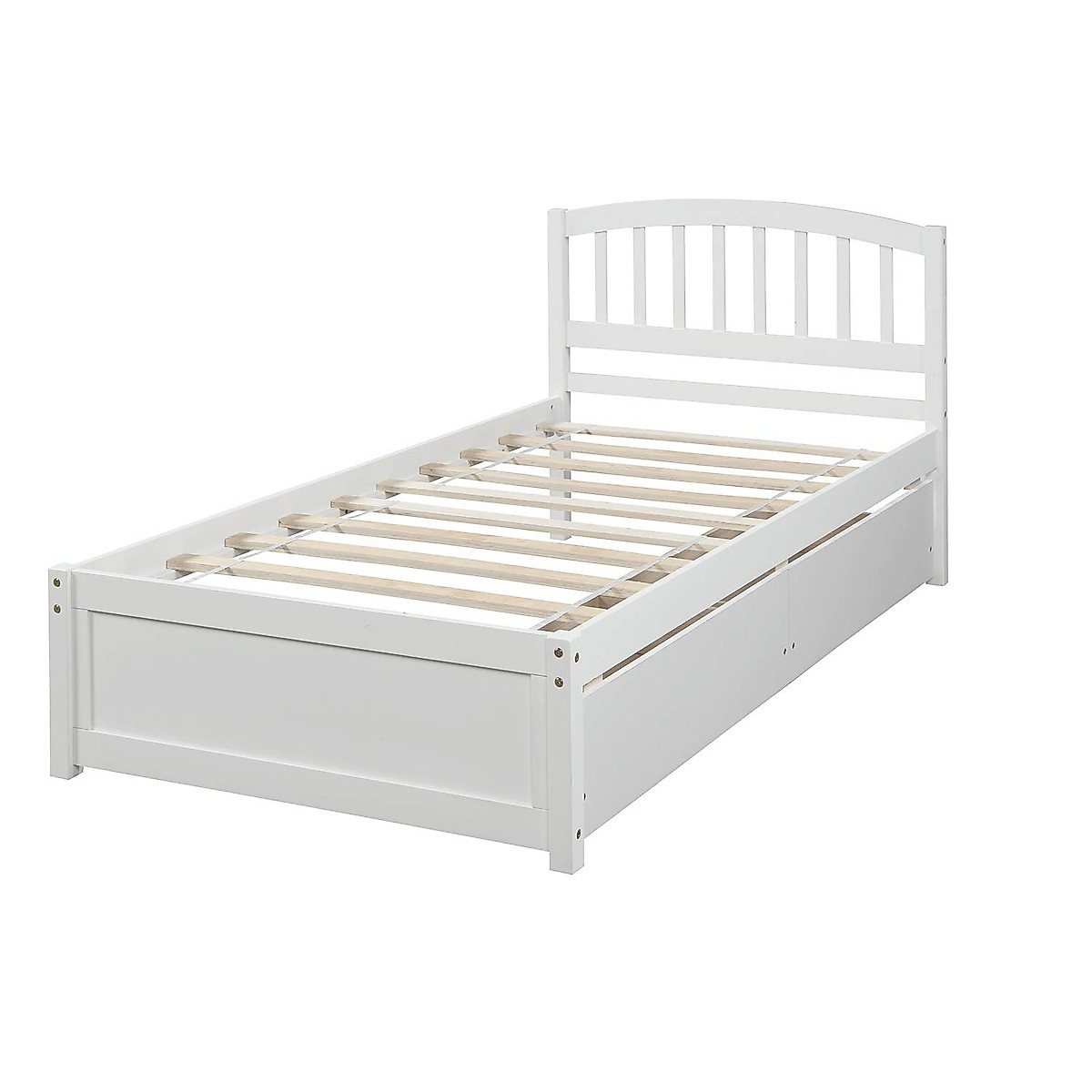 Harper & Bright Designs Twin Storage Bed, Twin Size Platform Bed with 2 Drawers, Wooden Twin Bed with Headboard & Slat Support, No Spring Needed, Twin Bed for Boys, Girls, Teens, Adults(White)