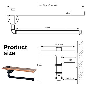 HouseAid Industrial Pipe Paper Towel Holder with Shelf, Rustic Farmhouse Paper Towel Rack for Bathroom, Kitchen, Wall Mounted, Matte Black
