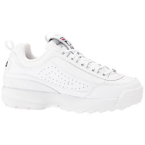 Fila Women's Disruptor II Premium Comfortable Sneakers, White/Navy/Red, 8.5