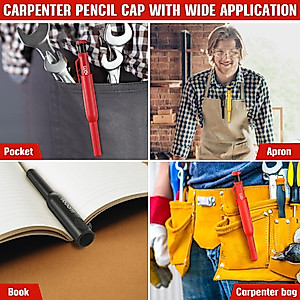 Hiboom 3 Pack Solid Carpenter Pencil with Pencil Cap and 21 Pcs Refills, Deep Hole Mechanical Pencil Marker with Built in Sharpener for Carpenter Woodworking Architect