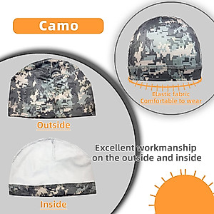 4 Pcs Skull Cap Sweat Wicking Helmet Liner Breathable Cycling Beanie Running Sports Hat Cooling Head Wraps for Men (Camo Color)