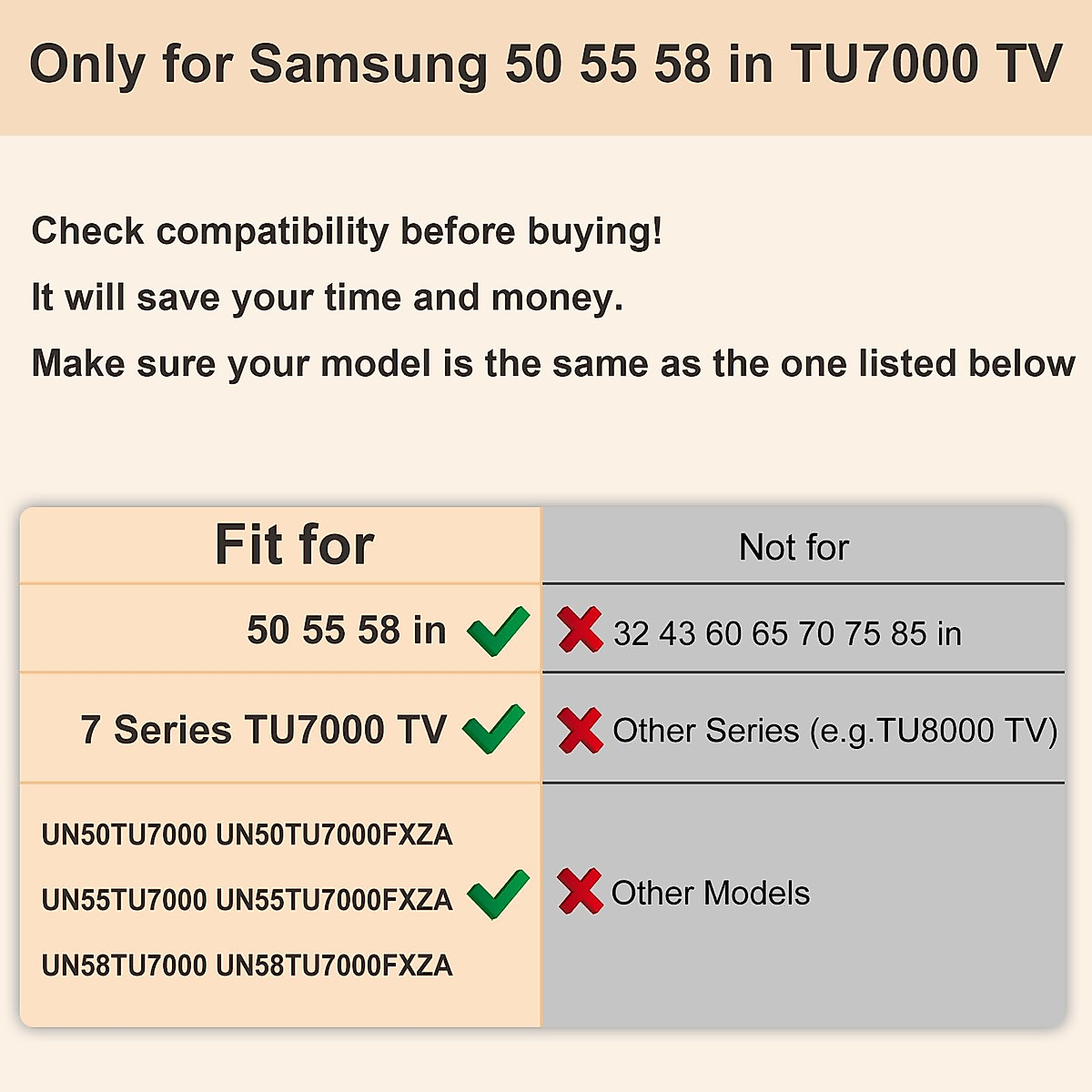 Base Stand for Samsung TV Legs, Only for UN50TU7000 UN55TU7000 UN58TU7000 UN58TU7000FXZA UN55TU7000FXZA UN50TU7000FXZA BN63-18871A, with Non-slip Feet (Black)