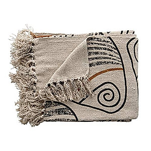 Bloomingville Multi Color Cotton Blend Printed Blanket with Fringe Throw