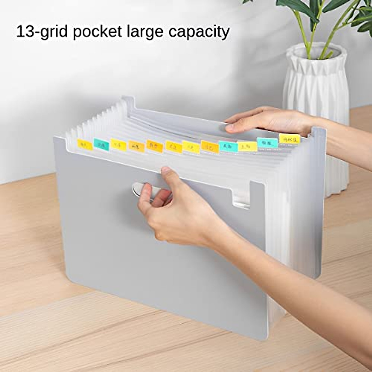 ZQS Magazine File Holder, Desk Organizer File Folder for Office Organization and Storage, Sturdy Plastic Binder Organizer, 13 Vertical Compartmente，Desktop Accessories for Home and Office Storage