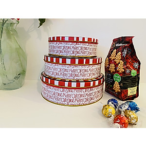 hadaaya Pack of 3 Round Nesting Tins with Clear Lids, Festive Holiday Cookie Tins for Treats & Gifts, Multipurpose Storage Container for Cookies, Snacks & More - Featuring Merry Christmas Text On Lid