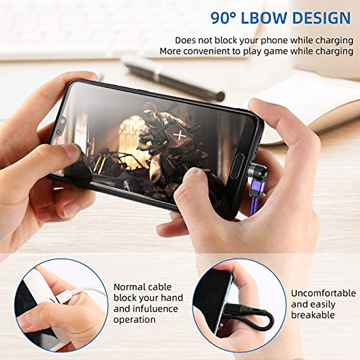 FLEXO Magnetic Rotating USB Charging Cable USB Cord 3-in-1 Cable Charger Wireless Charging Adapter Fast Charge Magnetic LED Phone Charger - Rotary