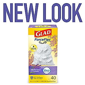 GLAD ForceFlex Tall Drawstring Trash Bags, 13 Gallon White Trash Bags for Tall Kitchen Trash Can, Mediterranean Lavender with Febreze Freshness to Eliminate Odors, 40 Count