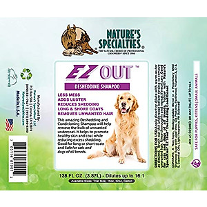 Nature's Specialties EZ Out Deshedding Ultra Concentrated Dog Shampoo for Pets, Makes up to 4 Gallons, Natural Choice for Professional Groomers, Removes Unwanted Hair, Made in USA, 32 oz