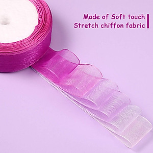 6 Rolls Organza Ribbon Sheer Chiffon Ribbon Bulk for Gift Wrapping Decorating Valentine‘s Day Wedding Birthday Bouquet Garland(25 Yard Each Roll,Purple)