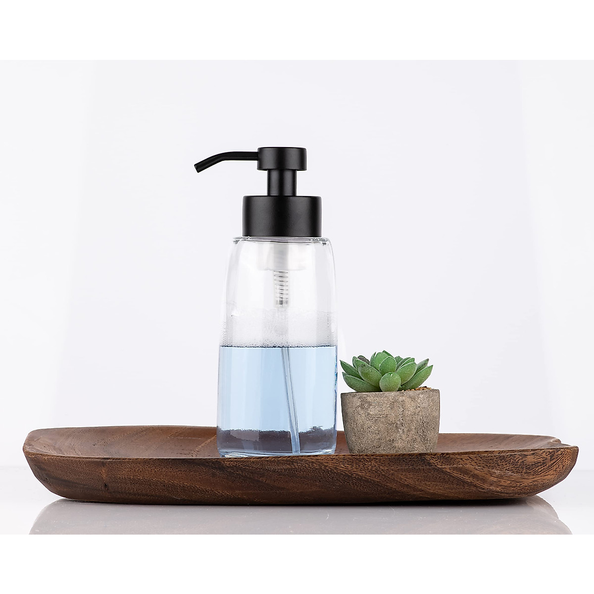 15oz Clear Glass Foaming Hand Soap Dispenser Bottle with Matte Black Metal Pump - Refillable & Modern Farmhouse Style - for Kitchen & Bathroom Countertops; Hand Soap, Foaming Soap