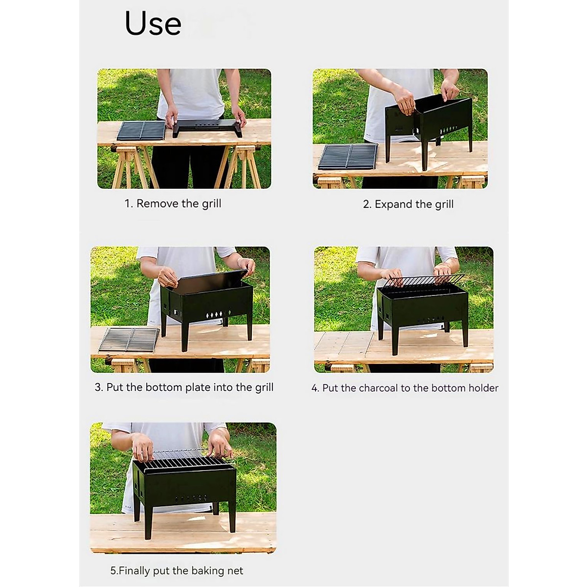All-in-One Portable Folding BBQ Grill Set for Family Picnic - Food-Grade Material, Thickened Grill Net, Large Carbon Tank Capacity