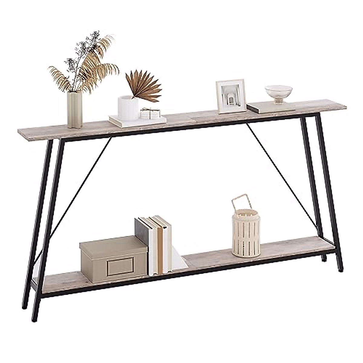 YATINEY 63" Console Table, Narrow Long Entryway Table, Industrial Skinny Sofa Tables, 2-Layer Hallway Table for Entryway, Display Table Behind Couch, Greige and Black CT16BG