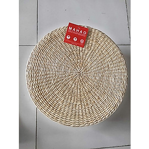 MAHAO Japanese Style Handcrafted Eco-Friendly Padded Knitted Straw Flat Seat Cushion,Hand Woven Tatami Floor Cushion Corn Maize Husk (Dia50cm/19.7" x 10cm/4")