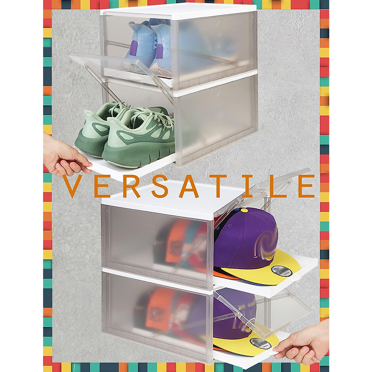 HeywoodCabin 2 Pack Versatile Wearings Organizer, Storage Box with Sliding Tray, Stackable Clear Wearings Storage Holder, Storage Boxes Containers & Display Case