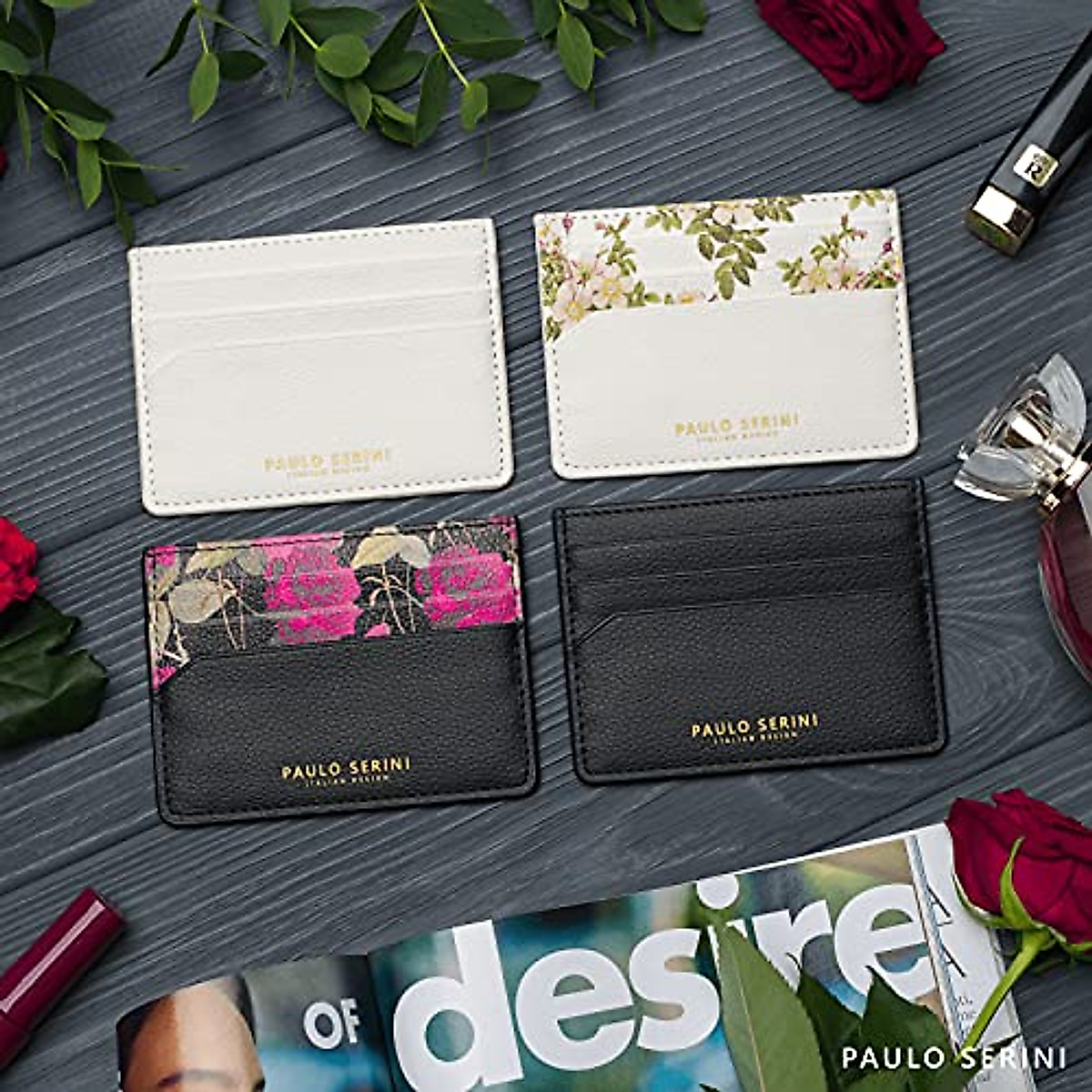 PAULO SERINI® Card Holder for Men & Women - Card Case Unisex with 6 Card Slots & Compartment for Bills - Slim Wallet vegan leather - Onyx Black