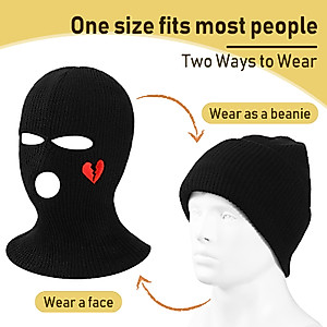 3-Hole Knitted Full Face Cover Ski Mask 2 Pcs Balaclava Knitted Three Hole Mask Beanie Winter for Outdoor Activities (Black, Smile Style)