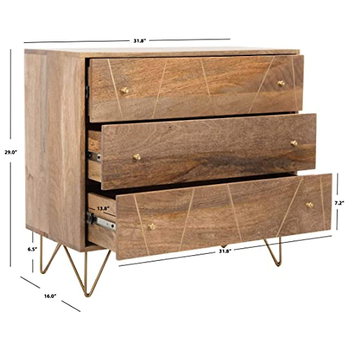 Safavieh Home Marigold Modern Natural and Brass 3-drawer Chest