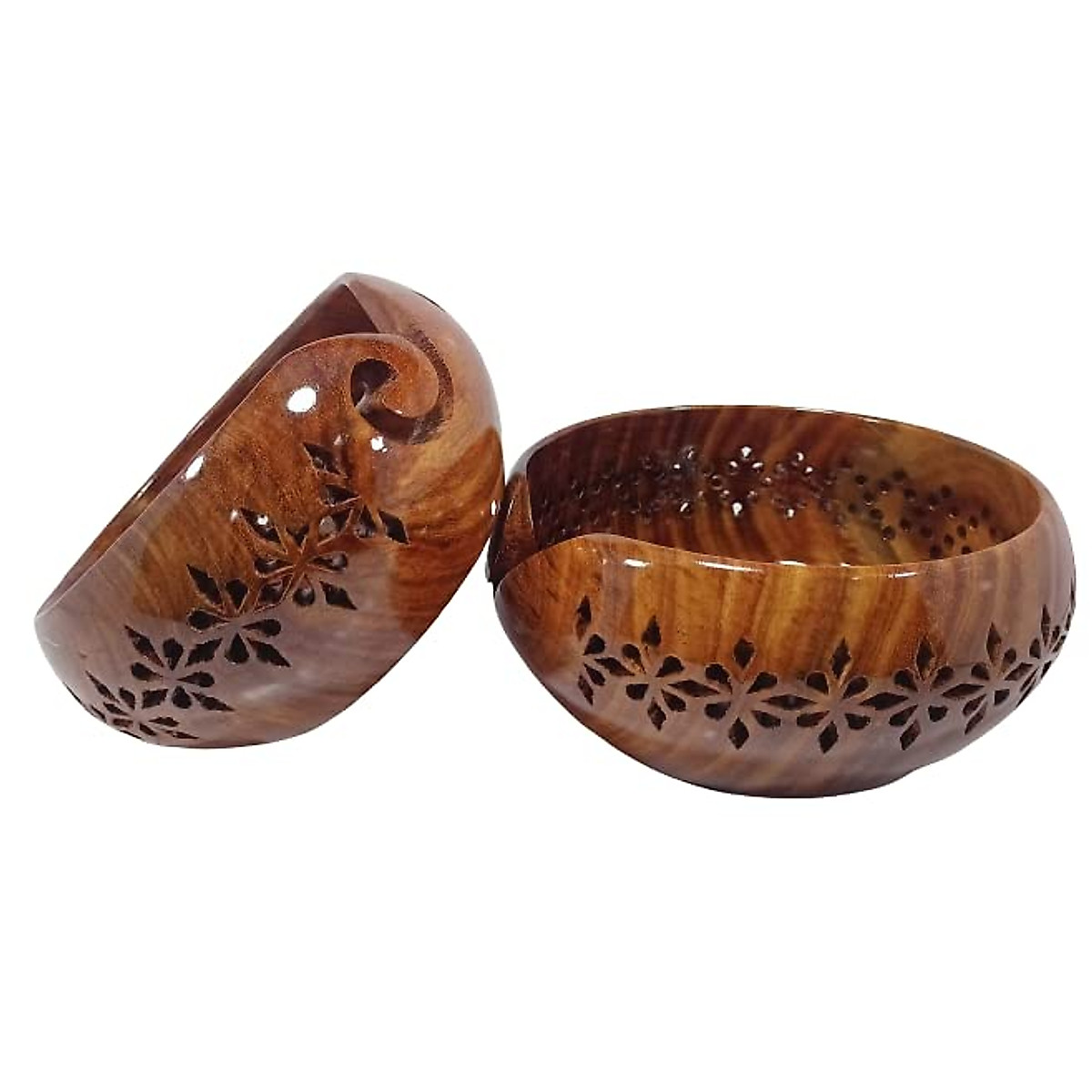 Handmade Wooden Yarn Bowl - Rosewood Crafted Beautiful Yarn Bowl for Knitting and Crochet Yarn (Large)