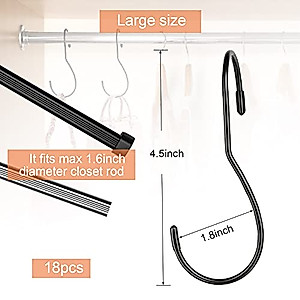 18 Pieces Purse Hanger for Closet, Unique Twist Design Bags Hanger Hooks, Black Closet Rod S Hooks, Large Size Closet Rod Hooks for Purses, Handbags, Belts, Scarves, Hats, Clothes, Hanging Bags