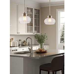 Kira Home Harlow 9" Modern Industrial Farmhouse/Schoolhouse/Rustic Pendant Light with Clear Glass Shade, Adjustable Hanging Height, Brushed Nickel Finish
