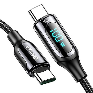 6ft USB C Cable, 5A PD100W Super Fast Charging Cable Type C to Type C Cable with LED Display USB C Charger Cord for MacBook Pro Air i Pad Thunderbolt Samsung Galaxy Switch PS5 USB C Device