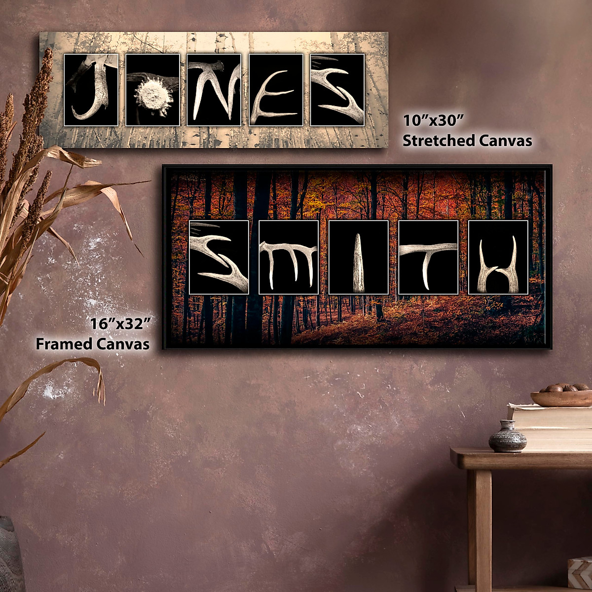 Personal-Prints ANTLER Personalized Name Art | Any Name Spelled with Antlers | Gift for the Lodge, cabin, man cave, or Lodge Décor (16"x32" Float Framed Canvas)