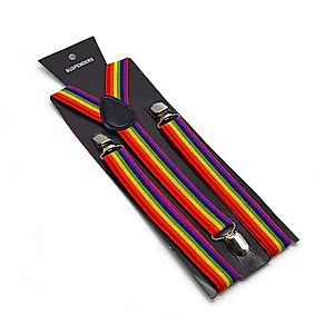 Denpetec Suspenders, Rainbow Y Back Style for Men and Women with Strong Metal Clips, Adjustable Elastic Suspenders for Adults, Unisex