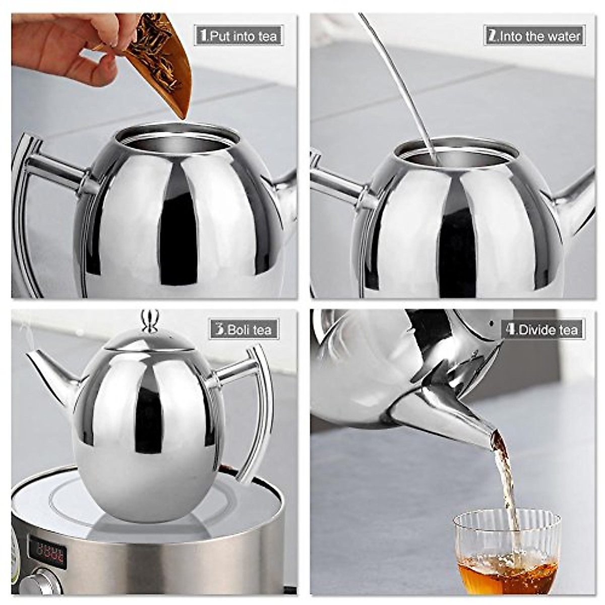 Teapot Coffee Pot Kettle With Filter Large Capacity Beverage Serveware Coffee Servers Stainless Steel Durable(1500ml)