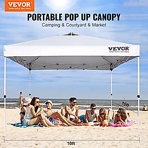 VEVOR Pop Up Canopy Tent, 10 x 10 ft, 250 D PU Silver Coated Tarp, with Portable Roller Bag and 4 Sandbags, Waterproof and Sun Shelter Gazebo for Outdoor Party, Camping, Commercial Events, White