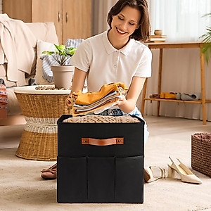Homward 13 inch Storage Cubes, Foldable Fabric Cube Storage Bins 13 inch with Handle, Collapsible Storage Bins for Cabinet and Shelf Closet Organization (3 Front Pocket-4)