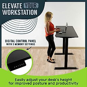 TechOrbits 47 Inch Electric Standing Desk Frame with Tabletop - Motorized Workstation Two Leg Stand Up Desk with Memory Settings and Telescopic Sit Stand Height Adjustment (Black Frame/Wood Brown Top
