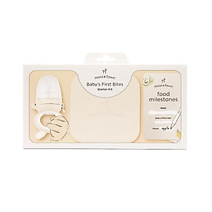 Moss and Fawn Baby’s First Bites Starter Kit – Ice Cube Tray, Forage Feeder, Freezer Mold & Pacifier Feeder – Milestone Magnet for Food Tracking & Feeding Tips – Baby Food Prep Essentials - Ecru