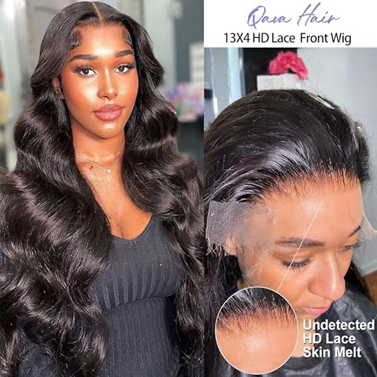 QAVA 30 inch Lace Front Wig Human Hair Pre Plucked 180 Density Body Wave 13x4 Glueless HD Transparent Lace Frontal Wigs Human Hair Brazilian Virgin Human Hair Wigs for Black Women