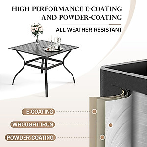 HERA'S HOUSE 5 Pieces Patio Dining Set, Outdoor Table and Chairs Set for 4, 4 x Blue Textilene Dining Chair, 37" Square Metal Dining Table, for Lawn Garden Backyard Deck