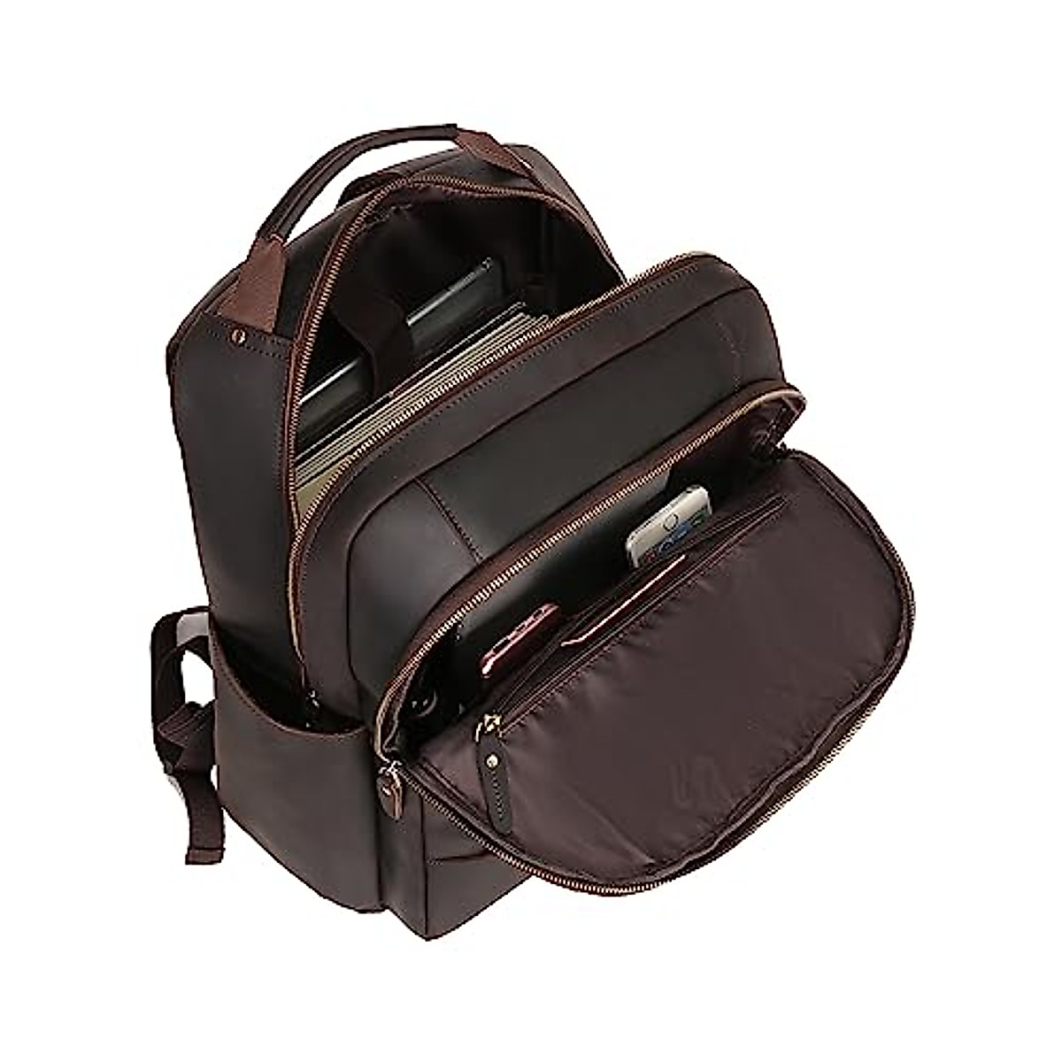 ZHYOL Men's Leather Backpack 17.3 Inch Laptop Backpack Genuine Leather Casual Travel Daypack Hiking Travel Bag Camping Rucksack