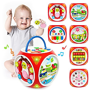 BAOLI Toddler Activity Cube, 6 in 1 Busy Learning Shape Sorter Toy with Music Keyboard, Gear, Sound & Light, Early Educational Toy Birthday Gifts for Baby Toddlers Children Boys Girls Age 1-3