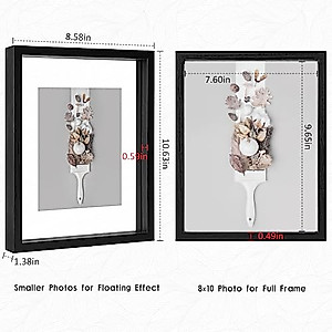 MUYE 8x10 Floating Frames Set of 2,Double Glass Picture Frame Display Any Size Photo up to 8x10,Wall Mount or Tabletop Standing,Black