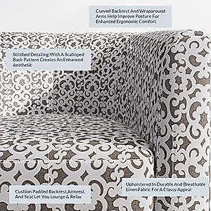 BELLEZE Modern Accent Chair, Linen Barrel Chair Cozy Arm Chair for Living Room, Bedroom, or Reception Room with Flared Legs and Plush Cushion - Highland (White & Brown)