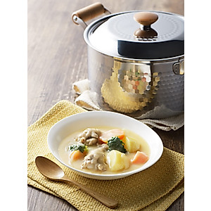 Yoshikawa YJ3302 Double-Handed Pot, 9.4 inches (24 cm), Wooden Handle Hammered Pot, Induction Compatible,