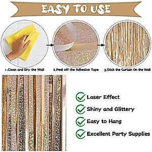 Champagne Tinsel Foil Fringe Curtain Backdrop, 2 Pack Metallic Glitter Curtains Party Decorations Streamers, Xmas Champagne Backdrop for Birthday Wedding Bridal Shower Homecoming New Year
