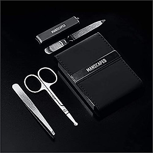 MANSCAPED® Shears 2.0 Tempered Stainless Steel Men's Nail Kit, Fingernail Clippers, Safety Scissors, Tweezers and Nail File, Travel Manicure Pedicure Set, 4-Piece Luxury Grooming Kit with Compact Case