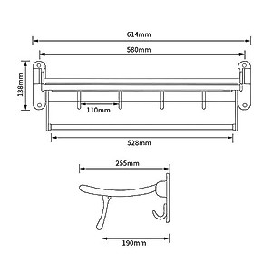 ELLO&ALLO Towel Racks for Bathroom Shelf with Foldable Towel Bar Holder and Hooks Wall Mounted Multifunctional Racks, Brushed Nickel